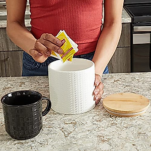 Home Basics Wave 3 Piece Ceramic Canister Set With Bamboo Tops, White