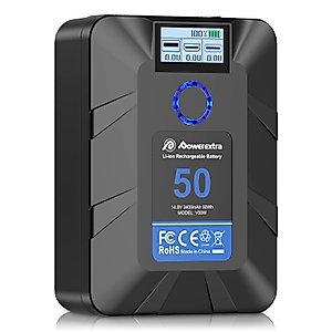 Powerextra V Mount Battery V Lock Battery 50Wh with LCD Screen D-Tap USB-A USB-C Ports Compatible with Broadcast Video Camcorder Sony HDCAM XDCAM Digital Cinema Cameras