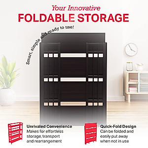 Stony Edge 4-Tier Folding Bookshelf | Espresso Wood Finish | 45x32x11.5 Inches | Book Shelf for Books and Trinkets | No Assembly Required | Foldable & Small Bookshelf for Home and Office