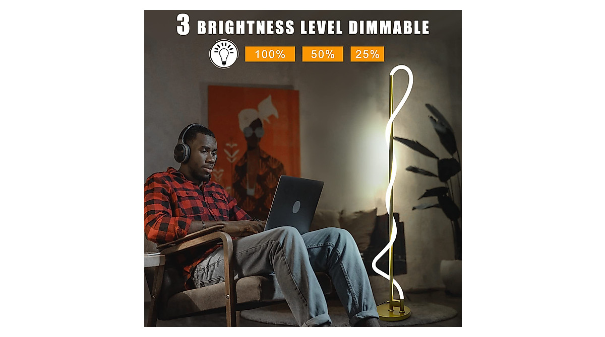 Modern Gold LED Floor Lamp - Flexible Design & Dimmable