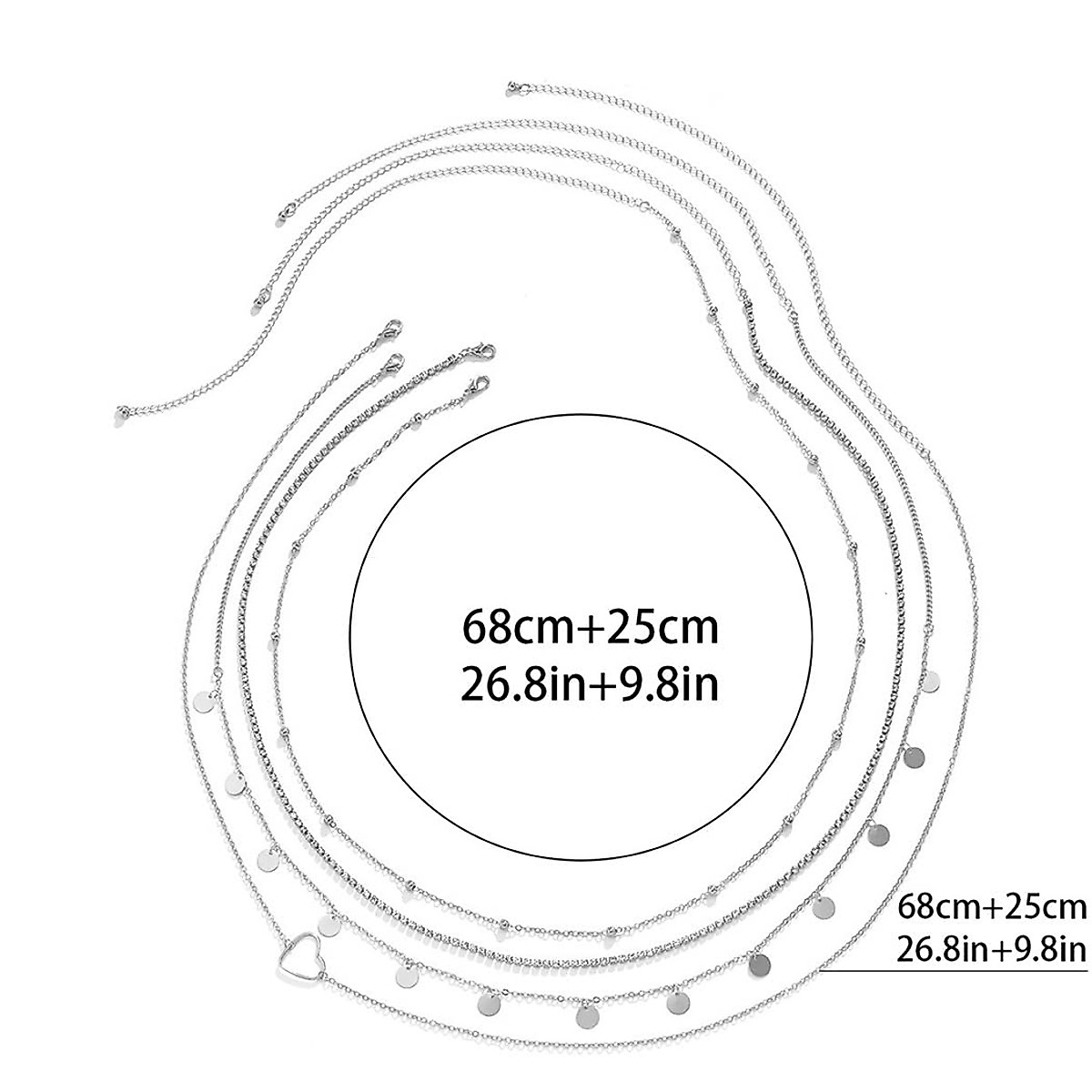 Jerany Silver Layered Sequins Waist Chain Dress Belly Body Chain Body Jewelry Belt Nightclub for Women 4PCS (3-3361-Silver)