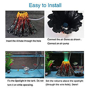 Uniclife Aquarium Volcano Ornament Kit with Air Stone Bubbler Fish Tank Decorations