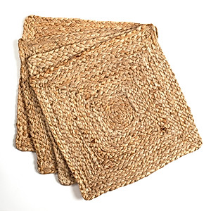 Jute Placemat,Placemat,Braided Placemats,Round Placemats Set of 4,100% Jute Braided Placemats Set of 4 Reversible (Natural 13x13 Square) Farmhouse Vintage Jute Placemats for Dining Table
