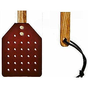 Heavy Duty Leather Fly Swatter- 17.5” Made by Amish Craftsmen Brown Leather Swatter Durable Wooden Handle-– Bug Swatter, Mosquito Swatter, Wa