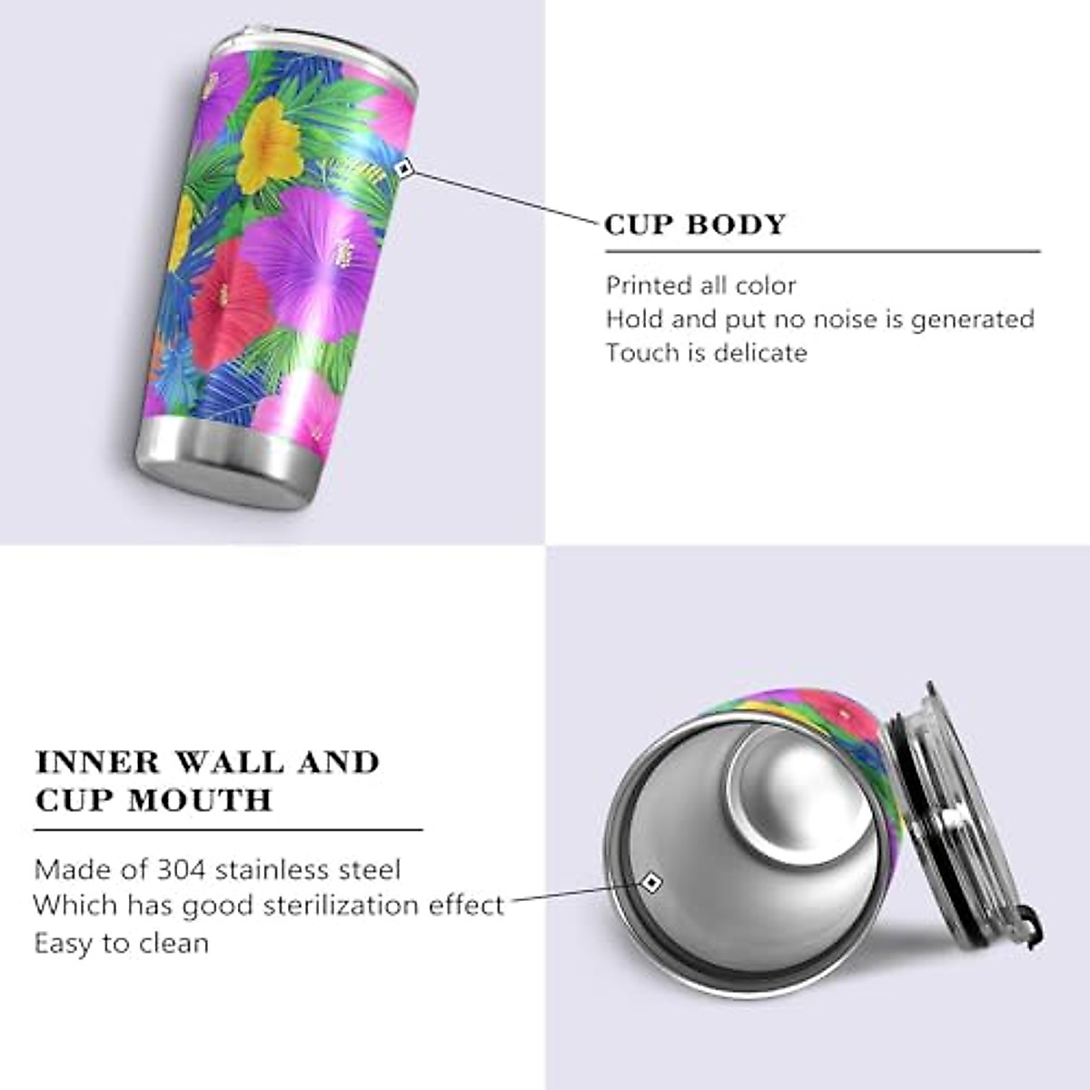 HXshaoye Hawaiian style tropical flowers palm leaves bright neon colors Stainless Steel water bottle with straw with Straw Lid travel coffee mug with lid for camping portable mug 20 oz vaso térmico