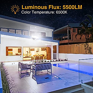 Onforu 55W LED Security Light, 5500LM Super Bright Outdoor Flood Light Fixture with 3 Adjustable Heads, IP65 Waterproof, 6500K White Wall Mount Exterior Security Light for Eave, Yard, Garden, Porch