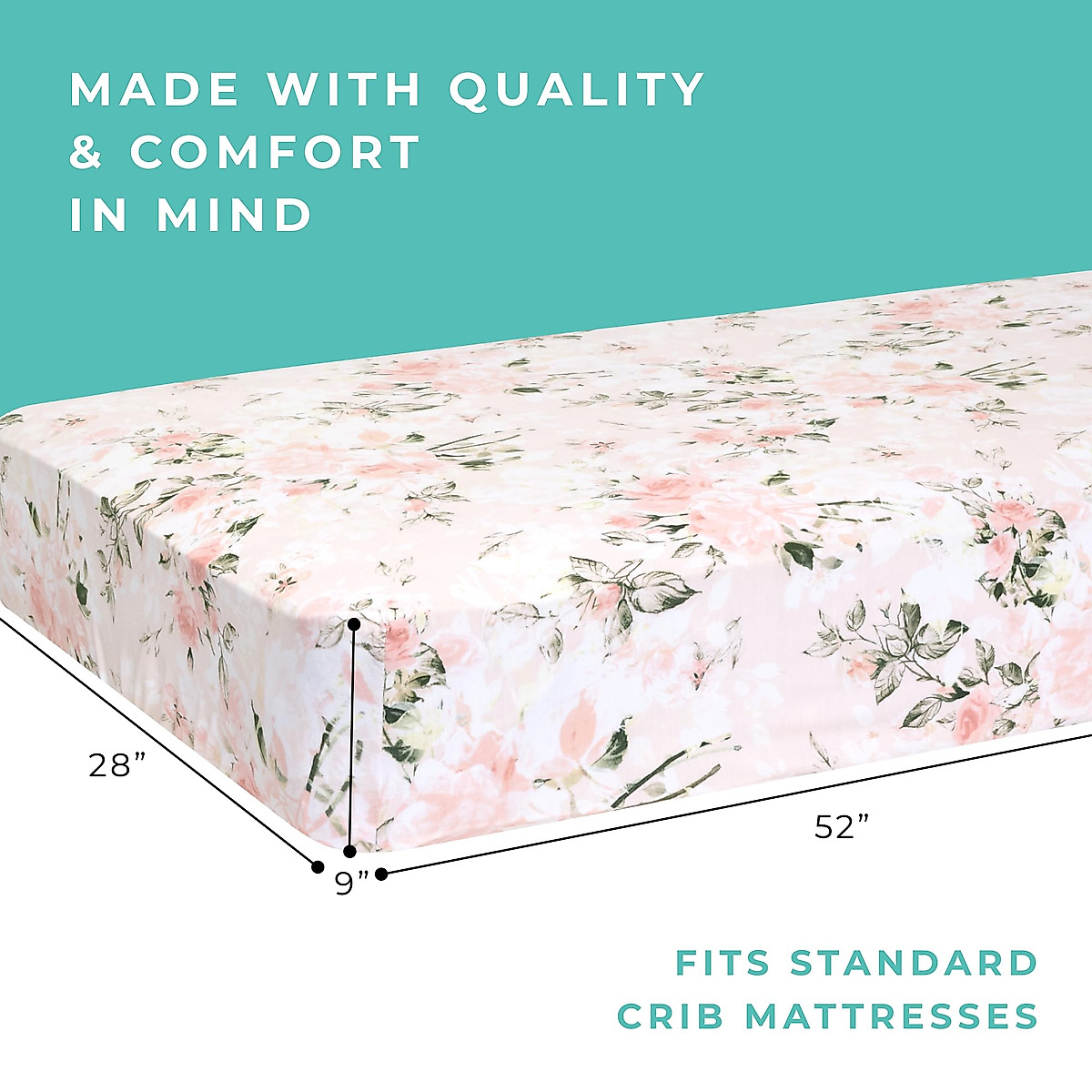 Posh Peanut Fitted Crib Sheet, Soft Viscose from Bamboo Fabric, Standard Crib and Toddler Mattresses 52" by 28" (Vintage Pink Rose)