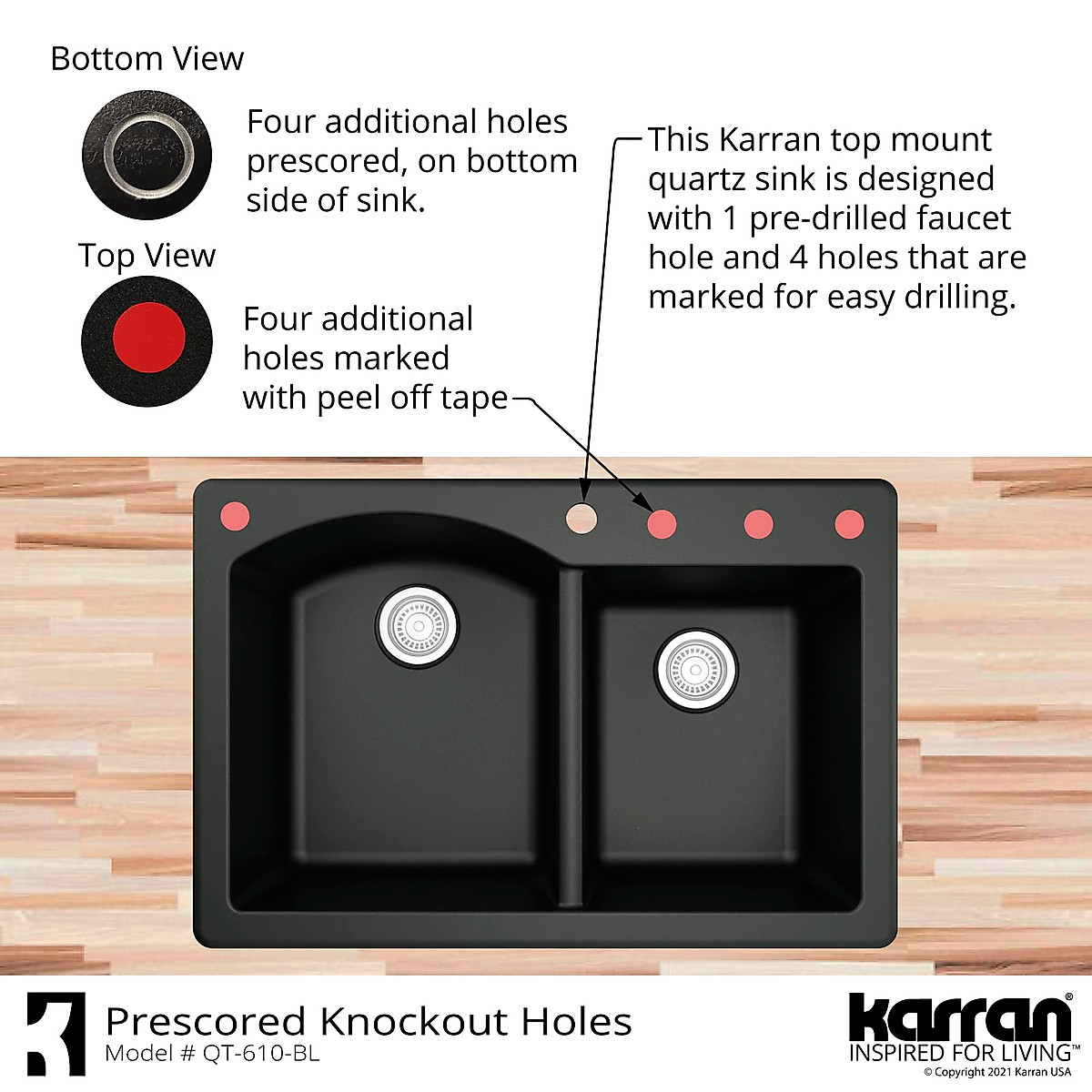 Karran QT-610 Drop-In Quartz Composite 33 in. 1-Hole 60/40 Double Bowl Kitchen Sink in Bisque
