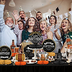 Whiskey pattern Birthday Party Decorations for Men Aged to Perfection Table Centerpiece Whiskey Honeycomb Table Toppers for 30th 40th 50th 60th 70th 80th Birthday decorations