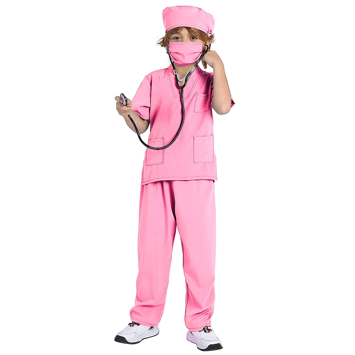 Doctor Costume for Kids Scrubs Pants with Accessories Set Toddler Children Cosplay 7-8 Years Pink