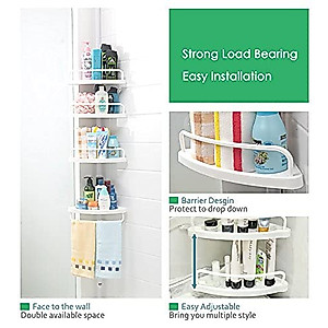 H&A Tension Shower Caddy Pole, Bathroom Corner Shower Rack, Stainless Steel Pole and Rustproof-White