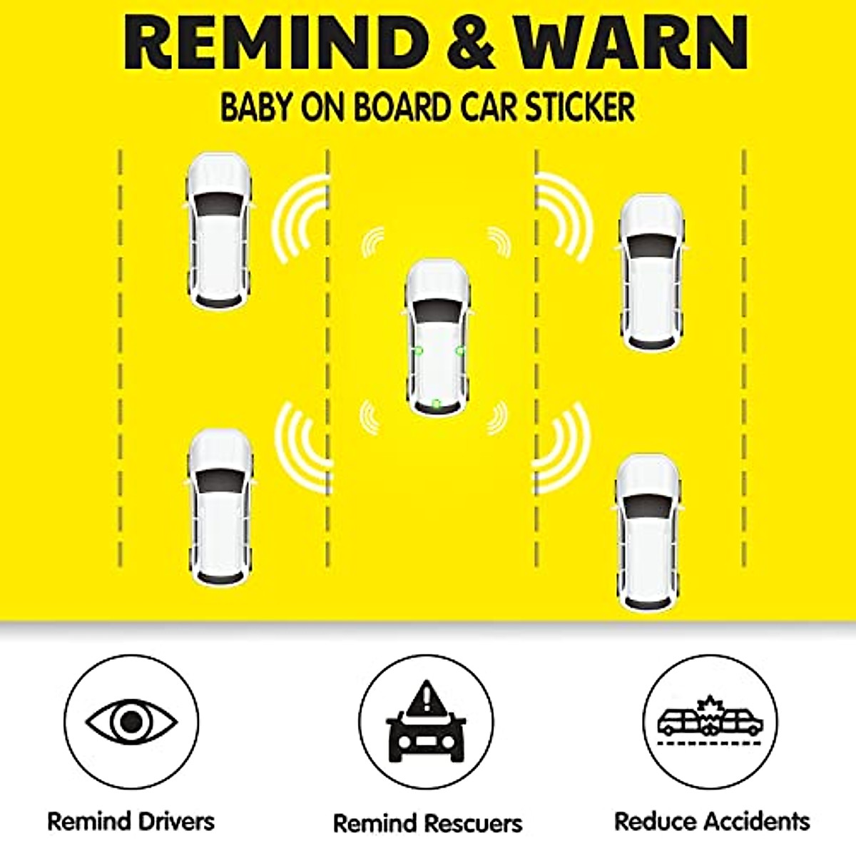 Honitra 4PCS Baby On Board Sticker for Cars, Waterproof Baby On Board Sign, Reflective Strip Baby On Board Sticker for Remind Driver, Dinosaur Pattern car stickers - Not Fade Easily, Baby On Board Need