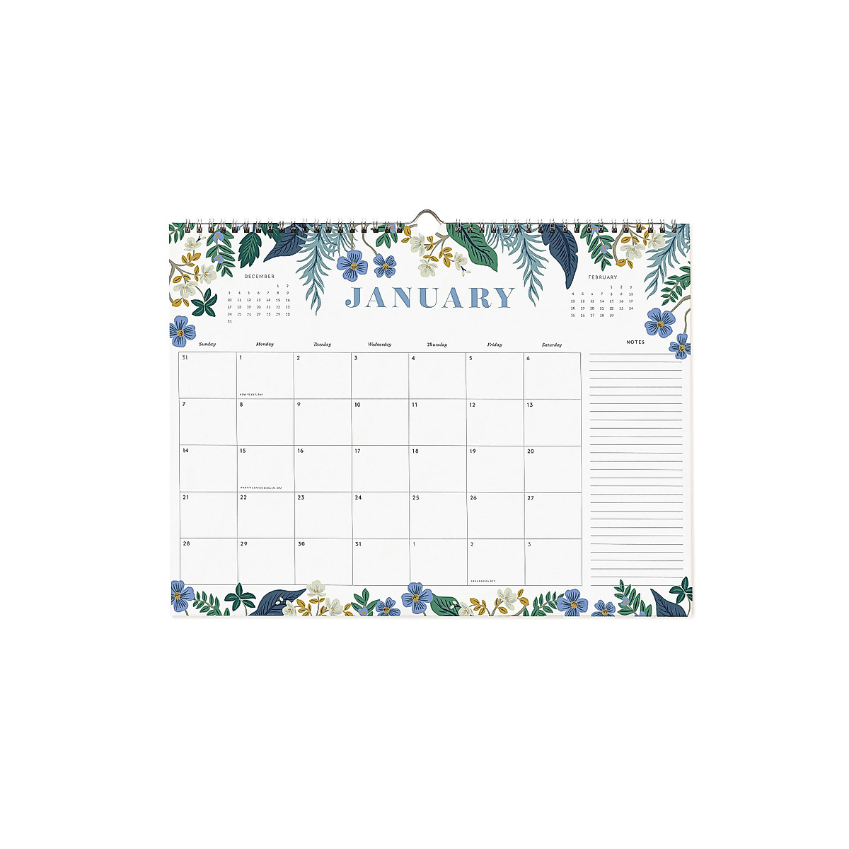 RIFLE PAPER CO. 2024 Appointment Calendar | 12 Month Dated Calendar, Space for Daily Engagement and Monthly Notes, Double Spiral with Center Notch for Easy Hanging (12" L x 16" W), Blossom