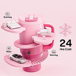 ENCOOL 32 oz Tumbler with Handle and Flip Straw, 100% Resistant Tumbler with Lid and Straw, Insulated Stainless Steel Travel Coffee Mug, Keeps Cold for 24 Hours, Cup Holder Friendly (Flamingo)