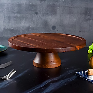 Wooden Cake Stand – 12-inch Wood Cake Stand – Durable Acacia Cake Display Stand for Cupcakes, Cookies – Rustic Brown Cake Stand for Birthday, Party, Wedding, Cake Display