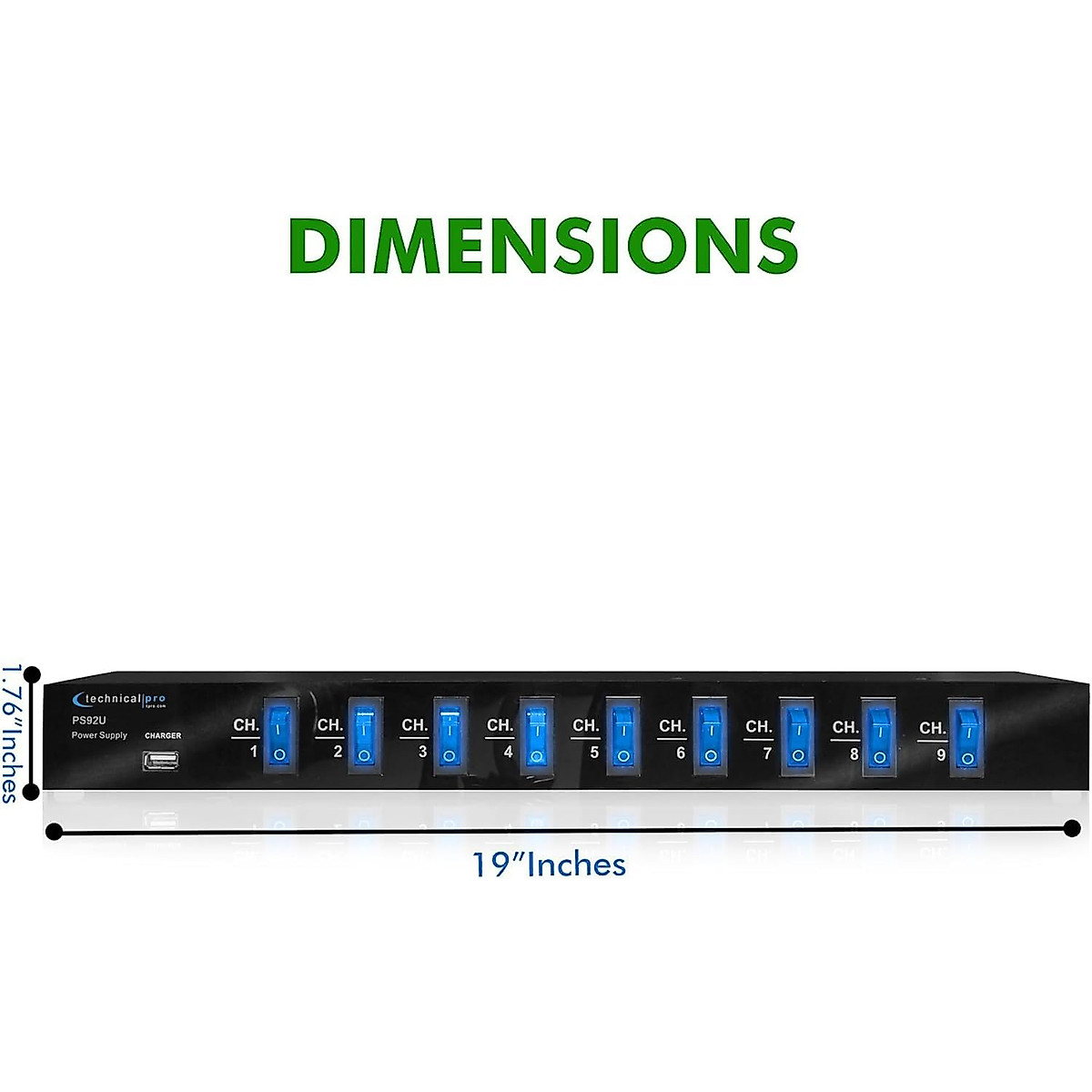 Technical Pro Power Supply Strip - 9 Power Outlet with Switches, 5V USB Charging Port, 1800 Watts Max Load Power Conditioner, High Load Power Electric Extension Cord Strip - 4 Ft