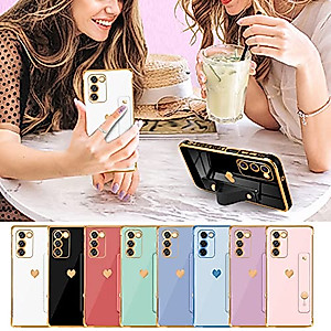 Likiyami for Samsung Galaxy A03S Phone Case Heart for Women Girls Girly Cute Pretty Luxury Aesthetic with Stand Cases White and Gold Plating Love Hearts Cover Screen Chain for Galaxy A03S 6.5"