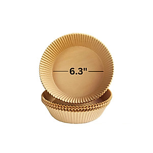 Ohimbuying Air Fryer Liners - Disposable Round Parchment Paper Liners, Raised Edges - Non-Stick, Food-Grade, Heatproof Inserts for Oven Baking, Microwave Cooking - 6.3" Diameter, 100 Sheets Per Pack