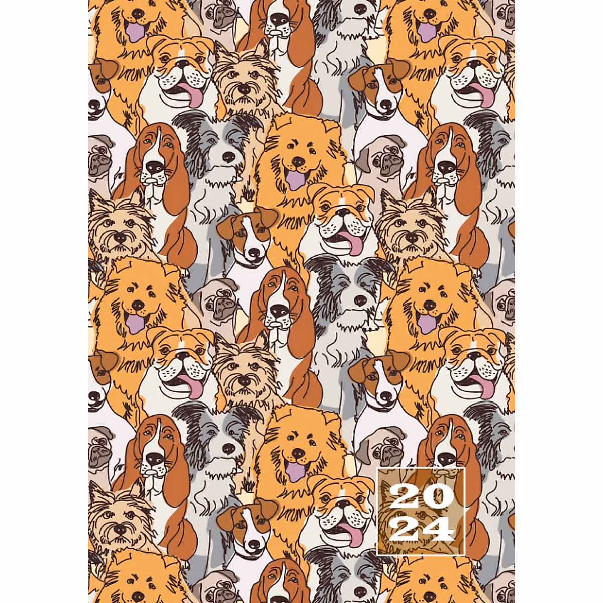 2024: Week To View With Hourly Schedule | Weekly Planner January - December | A4 Format Dated Agenda | Appointment Calendar | Organizer Book With Time Slots | Funny Dogs Pattern