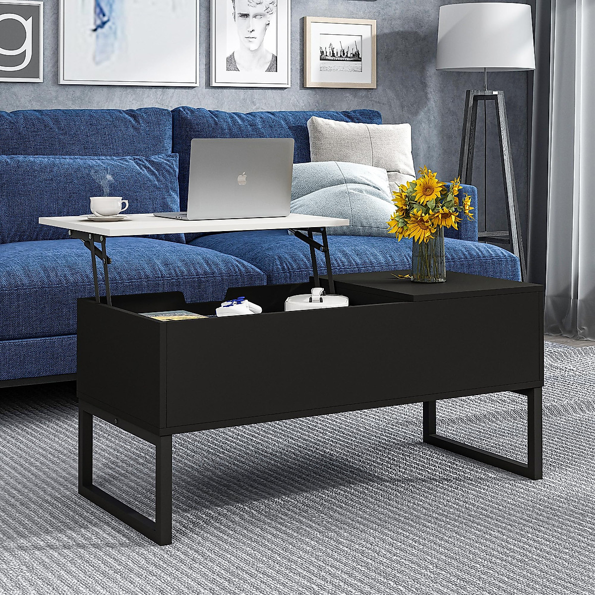 Koifuxii Lift Top Coffee Table - White Coffee Table with Lifting Top and Hide Compartment Storage - Lifted Coffee Table Rectangle - Wood Coffee Tables for Living Room