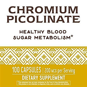 Nature's Way Chromium Picolinate, 200 mcg per serving, 100 Capsules (Pack of 4) (Packaging May Vary)