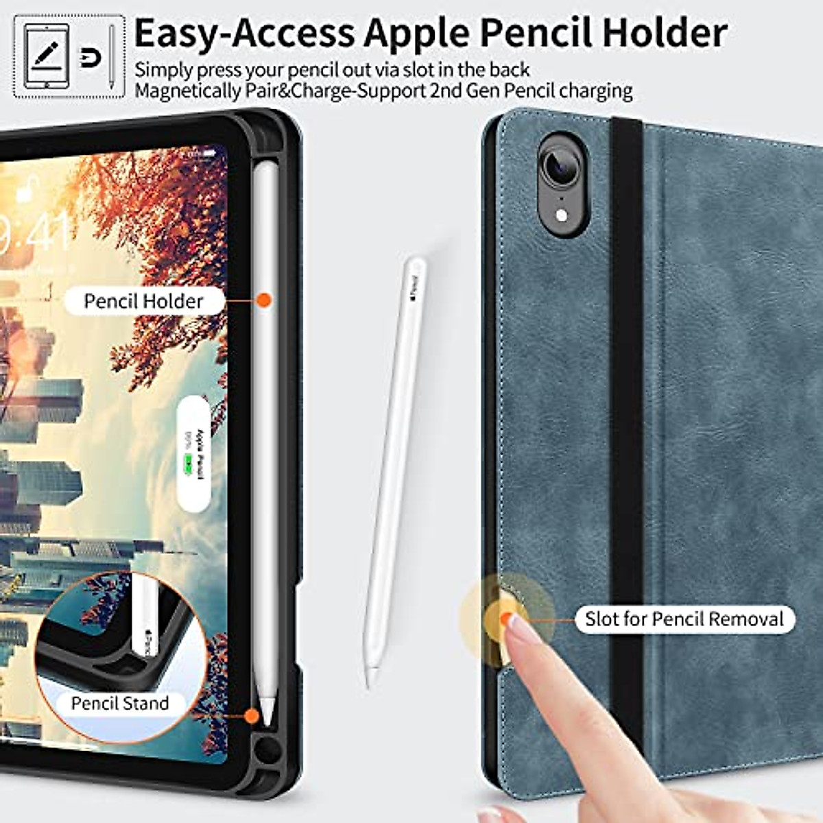 iPad Mini 6th Generation Case 2021 with Pencil Holder Front Pocket Strap Soft Back Smart Cover for iPad Mini 6 PU Leather Folio Stand, Supports Pencil 2 Charging, Auto Sleep/Wake