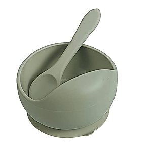PandaEar Stay Put Silicone Suction Bowl| with Silicone Spoon BPA Free| Babies Toddlers Infants (Green)