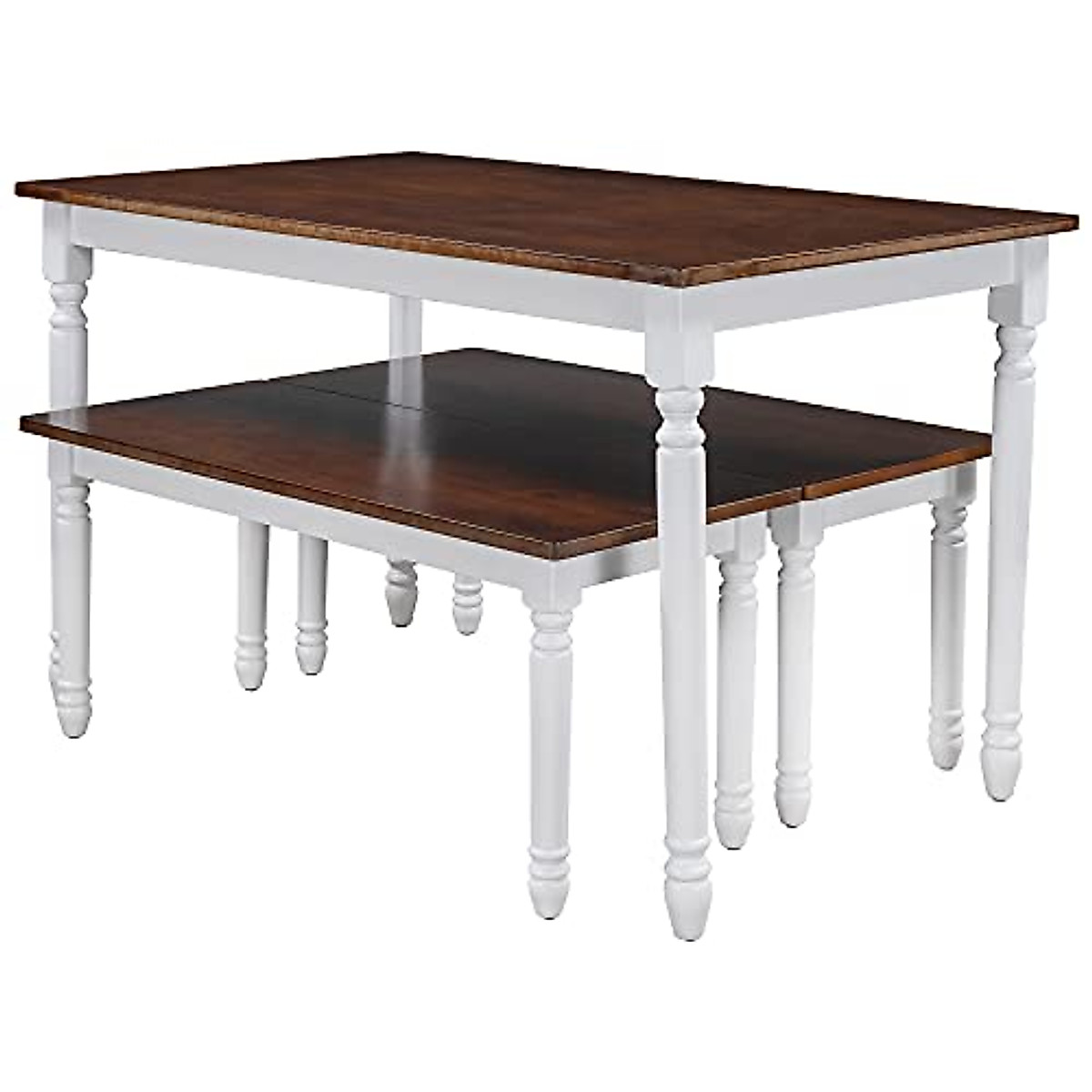 Harper & Bright Designs 3-Piece Retro Farmhouse Dining Set, Wood Kitchen Dining Table Set with 2 Benches, Cherry+White