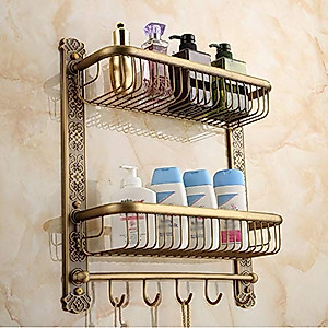 Bathroom Shelf Rectangular Shower Holder Antique Shower Caddy, Brass Shower Manager Wall Mounted Installation Bathroom Accessory