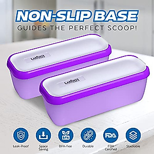 Laxinis World Ice Cream Containers – Pack of 2 Ice Cream Plastic Containers with lids, 1.5 Quarts, Reusable, with Non-slip Base (Purple)