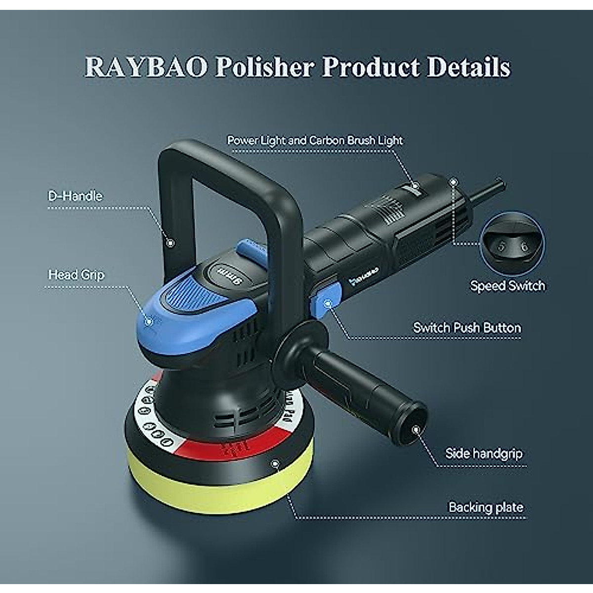 RAYBAO Polisher Novice Friendly, 6inch Car Buffer Polisher 6 Speeds & 2000-6400OPM Dual Action Orbital Polisher More Secure for Car Detailing, Random Polisher Kit for Car Polishing Waxing