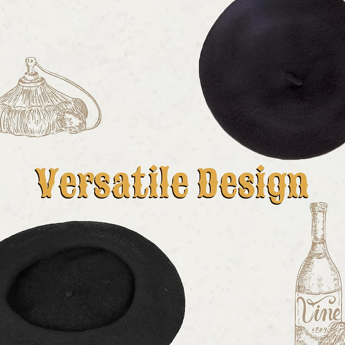 Kangaroo Black Hat- Women's Wool Beret, Parisian Hat, Lightweight Stylish Beret, Classic French Fashion Accessory