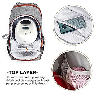 MOMIGO Breast Pump Backpack - Cooler and Moistureproof Bag Double Layer for Mother Outdoor Working Backpack with 13 Inch Laptop Compartment Fit Most Breast Pumps（Brown）