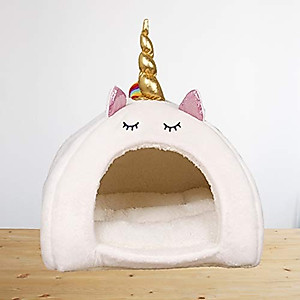 balacoo Hamster Warm Bed House Soft Cushion Couch Hut Guinea Pig Unicorn Design Hammock Hideout for Rabbit Chinchilla Squirrel Hedgehog (White, Size M)