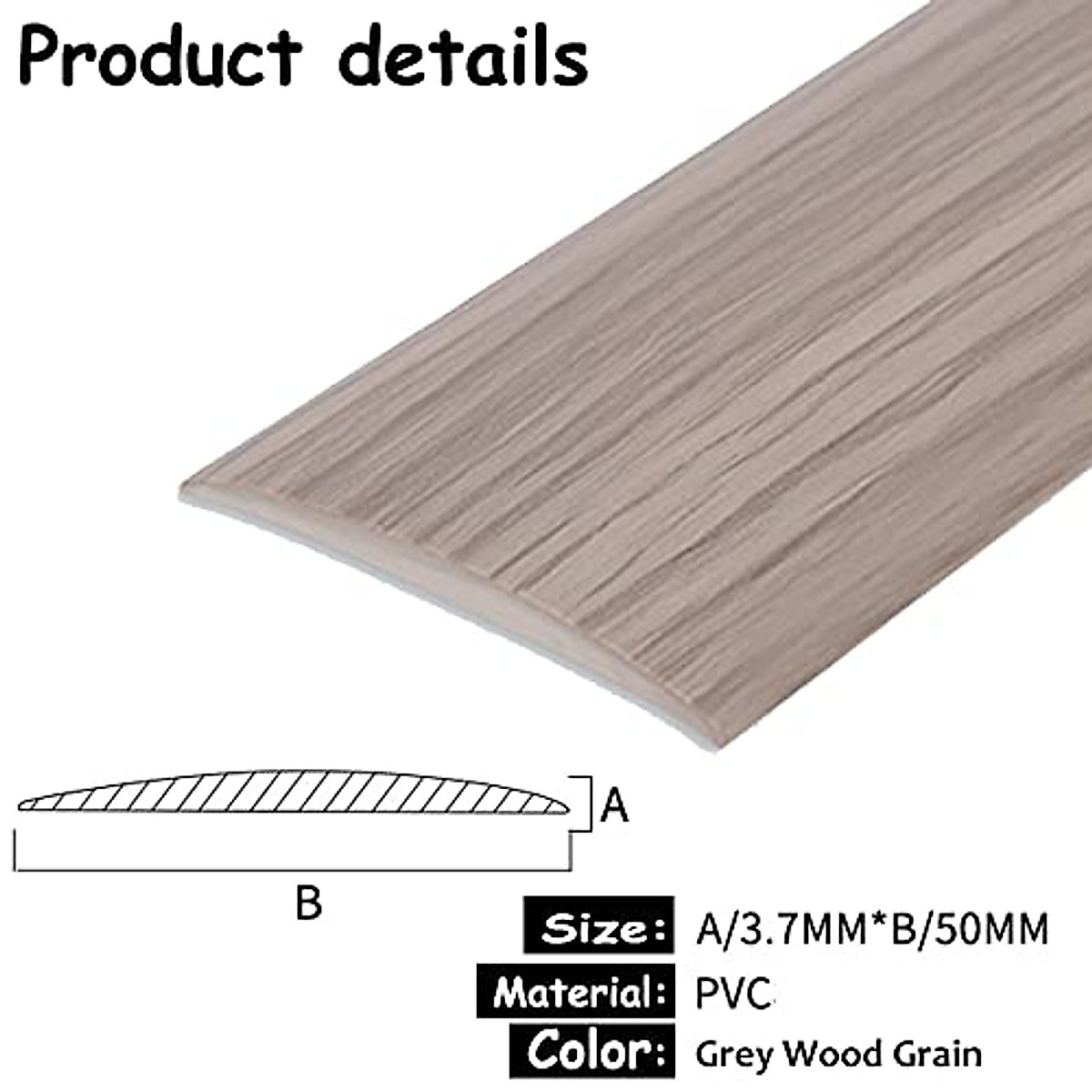 Vinyl Floor Transition Strip 2" Wide, Self-Adhesive, Flat, Laminate Floor Strip with Strong Backing (6.56Ft,Grey Wood)