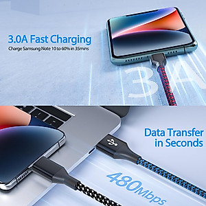 3-Pack 6FT Micro USB Cable Android Charger Cord,Long Braided Fast Micro-USB Charging Cable Compatible with Fire Tablet, Kindle,Samsung Galaxy S7 S6 J7 Tab A E 4,PS4 Xbox LG K40 K20 Moto E4 E5 E6 Phone