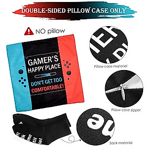Gamer Gifts for Teenage Boys, Best Gaming Gifts for Men, Him, Gamers, Son,Husband, Boyfriend, Game Lover, Video Game Lover Gifts, Game Room Decor, Gamer Pillow Cover and Game Socks Gifts Set G001