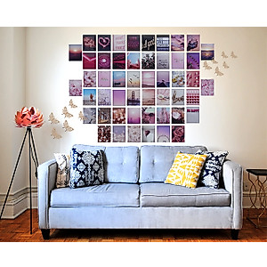 Elevation Art Photo Collage Kit for Wall Aesthetic, 55 Photos and 12 3D Butterfly Stickers. Peaceful Pink and Blue Room Decor for Teen Girl Room Decor and Dorm Rooms.