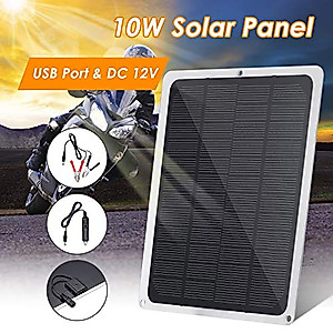 Decdeal Solar Panel with USB Port DC12V 10W Car Chargers Charge for 12V-Battery Portable Completed Accessories for Outdoor Camping Hiking Fishing Climbing