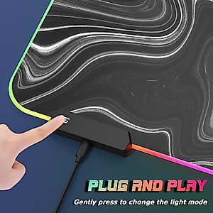 ITNRSIIET RGB Gaming Mouse Pad, Full Desk XL Extended Large Gaming Mousepad, 12 Lighting Modes, 30% Thicker, Big LED Desk Mat for Keyboard Computer Men Gamers, 32" x 12", Abstract Black and White