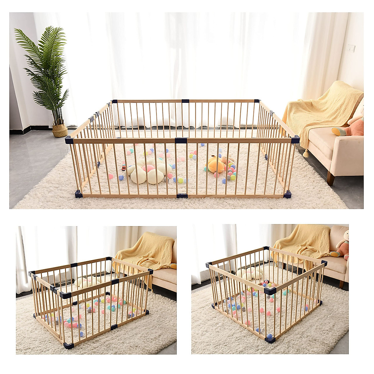 Wooden Baby Playpen for Babies and Toddlers,Baby Playars, Baby Fence Play Area with Safety Gate, Indoor Safety Play Yard,Large Baby Fence with Locking Gate Activity Center (55x79x24 Inches)