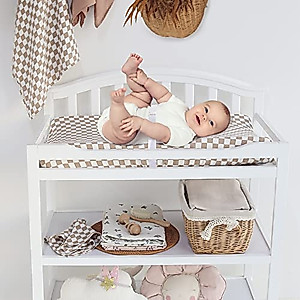 LifeTree Muslin Changing Pad Cover for Baby Girls Boys, Bamboo Cotton Comfort Neutral Diaper Change Table Pad Covers, Soft Boho Changing Pad Sheets, Checkered, 16"x32"