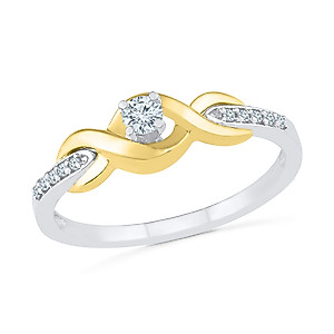 DGOLD 10KT Two Tone Round Diamond Twisted Promise Ring (1/6 CTTW)