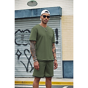 COOFANDY Men's Waffle Shirt and Shorts Set 2 Piece Outfits Casual Summer Tracksuits Set with Pockets