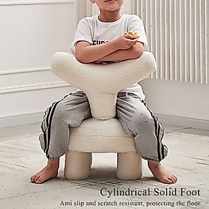 Lamb Wool Accent Chairs, Modern Solid Wood Frame Upholstered Chair with Backrest,Comfy Ergonomic Chair for Living Room Bedroom Home Office (M, White-C)