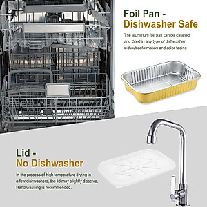 MESTAEK 13"x 8.9" 7.5LB Sturdy Aluminum Foil Pans with Lids and Handle (5 Pack), 2X Thicker Heavy Duty, Dishwasher, Reusable Microwavable for Cooking, Baking, Reheating, Freezer, Oven, Recyclable