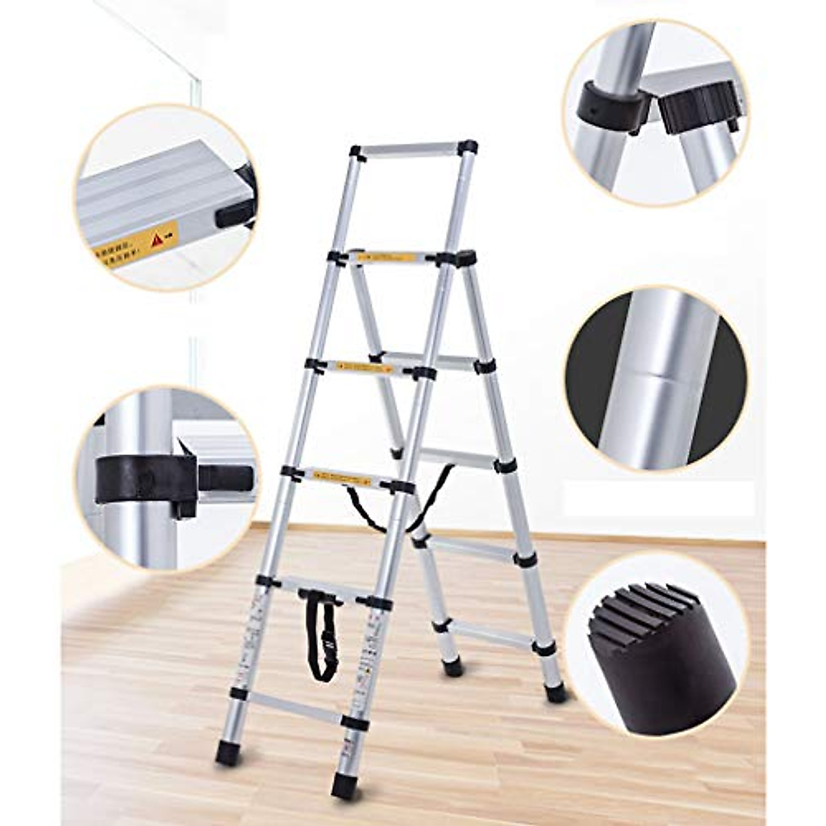 PENGJIE Folding Ladder Step Stool Aluminium Portable Telescopic Ladder 5 Step A-Frame Multi-Purpose Folding Ladder