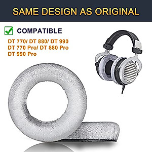 Replacement Ear Pads for DT770, DT880, DT990, Velour Earpads Compatible with Beyerdynamic DT 770 PRO, DT 880 PRO, DT 990 PRO Headphones (Silver)