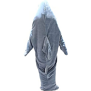 Shark Blanket Hoodie,Shark Blanket Adult,Shark Blanket Super Soft Cozy Flannel Hoodie Sleeping Bag Shark Tail Wearable Fleece Throw Blanket, Shark Onesie Blanket (L(67X27.5IN))