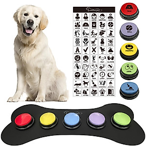 Set of 5 Color Dog Buttons with Rubber Mat for Communication,Dog Talking Buttons,Pet Buttons,Dog Training & Behavior Aids,Train Your Dog to Voice What They Want
